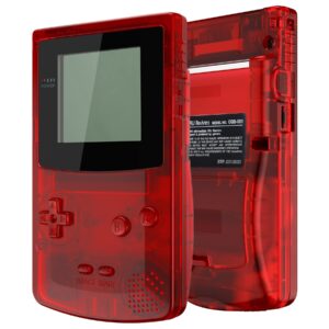 ips ready upgraded extremerate clear red replacement shell full housing & black screen lens for gameboy color – fit for gbc osd ips & regular ips & standard lcd – console & ips screen without