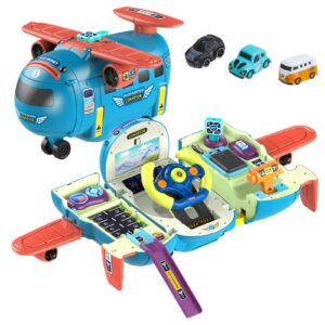 itcaoseklu airplane toy, kids play helicopter toy with sound & light, musical airplane toy for toddler, educational helicopter piggy bank toy gift for 3 4 5 6+ kids boys girls, blue