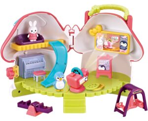 haomsj mushroom house toy doll for little girls toddler , 14pcs pockets playsets for girls, extendable mushroom dollhouse with sound light, preschool toys for one year