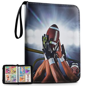 football card binder with sleeves, football card holder, sports cards storage organizer for collector, with waterproof surface and strap (hold up to 400 cards)