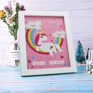 5d diamond painting kits for kids wooden frame diamond arts and crafts for kids mosaic gem stickers by number kits diy painting arts crafts gift for ages6-8-10-12 (unicorn)gift for children's day