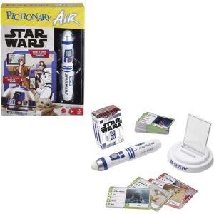 pictionary air star wars family drawing game for kids and adults with r2-d2 lightpen and two levels of clues, hhm48