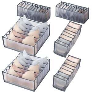 6pcs underwear bra draw organizer storage box foldable drawer closet organizer boxes wardrobe closet storage organizers for underwear bra socks underpants panties and ties(grey, 6/7/11)