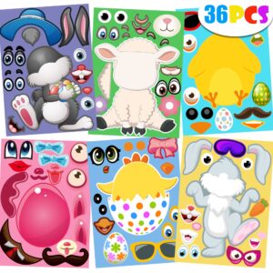 rocwoho 36 pcs mix and match make your own stickers with easter egg, bunny, chicken, sheep, easter decorations party favor supplies game birthday school classroom supplies diy art crafts for kids