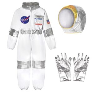 neilyoshop nasa pilot costume kids astronaut costume for boys girls space pretend dress up cosplay birthday gifts (white, 7-10 years)