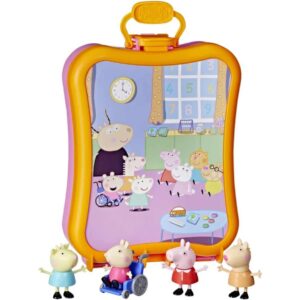 peppa pig peppa's club friends carrying case playset, includes 4 figures, preschool toys, kids toys for 3 year old girls and boys and up