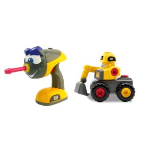 cat construction toys, fix-it fleet construction toy excavator, ages 3+, motorized drill + lights & sounds, improve fine motor skills