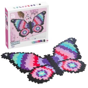 plus plus puzzle by number, 800 piece mini interlocking hashtag color blocks, 3d pixel art kit for kids - butterfly