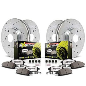 power stop brake kit for 2018-2020 dodge durango, 2018-2020 jeep grand cherokee - front and rear z26 carbon fiber brake pads with drilled and slotted brake rotors replacement, k8760-26