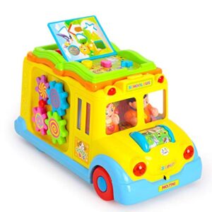 luwsldirr kids cartoon sound light school bus kids preschool interactive educational school bus#