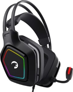 gamepower mihawk usb gaming headset - 7.1 virtual surround sound, wired rgb led headphones with 50mm drivers, comfort design, 360 spatial audio, noise cancelling mic, pc, laptop, black