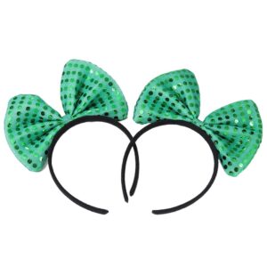 dresbe green sequins bowknot headbands st. patrick's day headband festival costume accessories for women and girls(pack of 2)