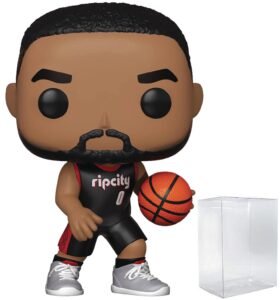 pop nba: blazers - damian lillard (black jersey) funko vinyl figure (bundled with compatible box protector case)