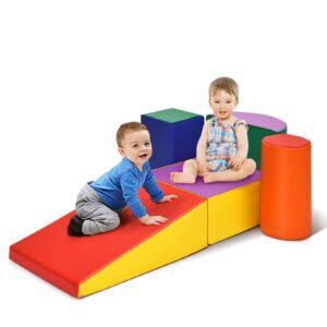 olakids foam climbing blocks for toddlers, 5 piece lightweight colorful soft play equipment structure for crawling walking sliding, kids indoor climber activitytoys for baby infant