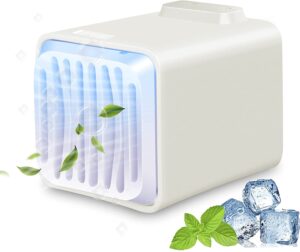 bektuto portable ac air conditioner, mini cooling fan with 2 ice packs usb & led, adjustable speeds led night light personal air cooler for room office bedroom outdoor