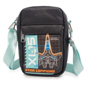 disney bag, crossbody, pixar, lightyear star command xl 15 spaceship schematic, black, vegan leather