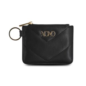 xoxo women’s wallet mini black vegan leather quilted pattern key card id coin case, xw321356g-42-a02