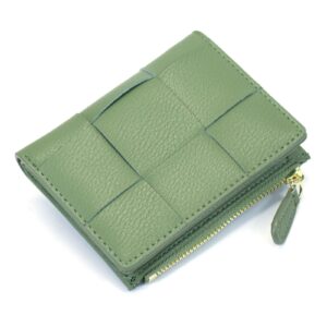 sumgogo womens wallet small coin purse rfid card holder quilt leather ladies zipper front pocket short mini wallets (olive green)