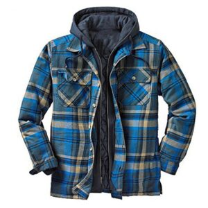 mens warm hooded flannel shirts padded jackets, cld zip up heavyweight thermal lined button down varsity jackets s-5xl