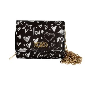 xoxo women’s wallet mini white graffeti print saffiano zip around indexer with chain crossbody strap xw321517g-42-a03 0