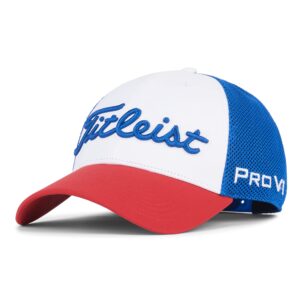 titleist men's standard tour performance mesh golf hat, white/royal/red, osf