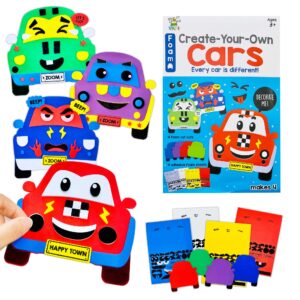 vkpi 4 pieces eva foam art crafts gift kit, creative make your own cars, cartoon foam paper craft projects for kids ages 4+ toddler, preschool learning toy for birthday party favor supplies