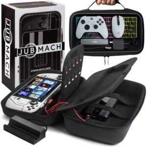 jubmach deluxe steam deck case - connect & charge in the case design - holds large powerbanks, dock & accessories for travel