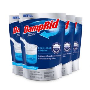 damprid refill bag, 42 oz., 4-pack - fragrance free moisture absorbers for rooms with excess humidity, long-lasting, inhibits mold & mildew