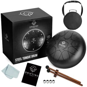 steel tongue drum - meditation and sound healing drum - high carbon alloy easy to learn for kids and adults, with gift box, padded travel bag, rubber mallets and music book