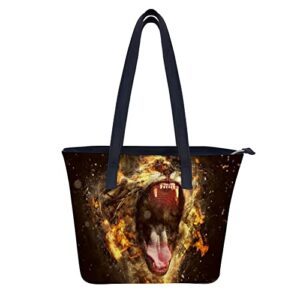 lion king of beasts women's tote bag pu leather shoulder bag handbags purse for work shopping travel