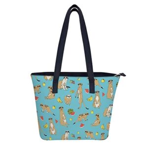 meerkats and fruits women's tote bag pu leather shoulder bag handbags purse for work shopping travel