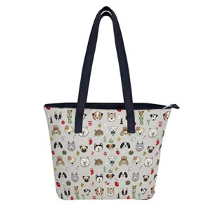 christmas dogs doodle women's tote bag pu leather shoulder bag handbags purse for work shopping travel