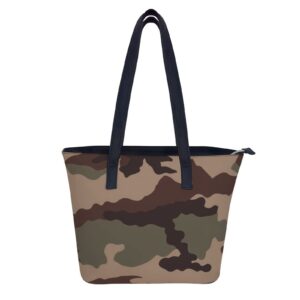 green camouflage women's tote bag pu leather shoulder bag handbags purse for work shopping travel