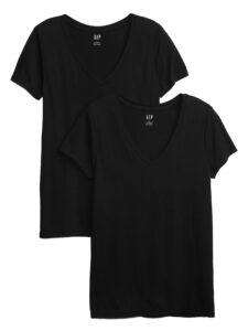 gap womens favorite v-neck t-shirt t shirt, true black 2 pack, large us