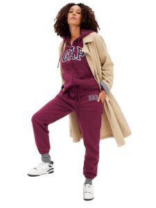 gap womens logo fleece joggers sweatpants, ruby wine, medium us