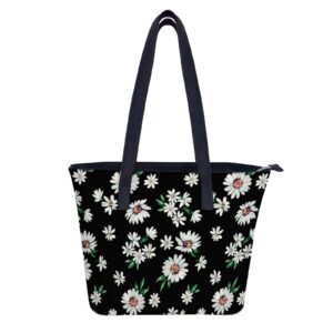 little daisy print women's tote bag pu leather shoulder bag handbags purse for work shopping travel