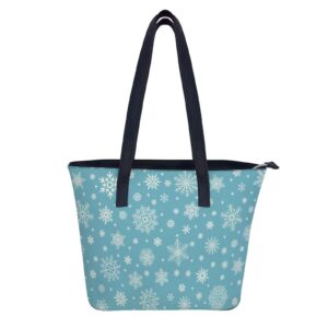 snowflakes women's tote bag pu leather shoulder bag handbags purse for work shopping travel