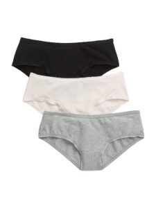 gap womens stretch cotton hipster panties, multi: true black, heather grey, light pink, small us