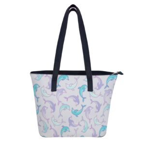 dolphin jumping purple blue women's tote bag pu leather shoulder bag handbags purse for work shopping travel