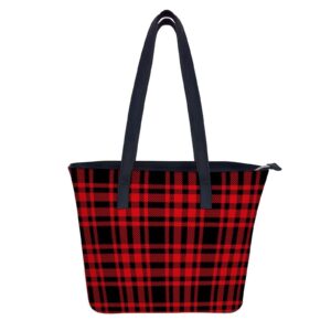 tartan plaid women's tote bag pu leather shoulder bag handbags purse for work shopping travel