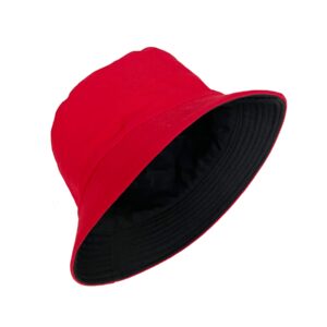 npjy reversible bucket hat for women men cotton summer sun beach fishing cap black/red