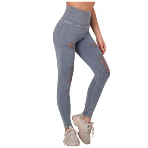 bblulu women's hight waisted stretch ripped skinny yoga pants solid distressed pants non see through workout running tights