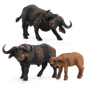 3 pcs african safari bull action figure toy, realistic buffalo figurines collection playset preschool science educational learn cognitive props，