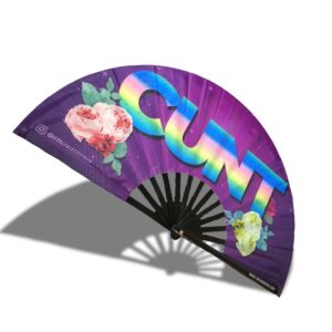 ctt creations us ctt folding fan- c u n t - made with bamboo and nylon- festival rave edm concert outdoor activities - festival accesorie. (cunt)