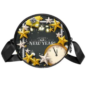 christmas golden white stars box clock patten crossbody bag for women circle purse shoulder handbag wallet crossbody purse bag