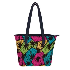 colorful palm trees women's tote bag pu leather shoulder bag handbags purse for work shopping travel