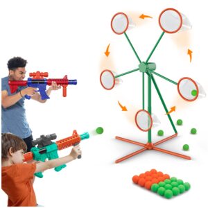 shooting games toys for age 5 6 7 8 9 10+ year old boys, kids toy sports & outdoor game with moving shooting target & 2 popper air toy guns & 24 foam balls, gifts for boys and girls