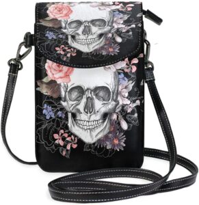 flower halloween sugar skull cell phone purse crossbody bag pouch shoulder bags wallet for women girls travel, 7.6 x 4.9 inches(h x l)