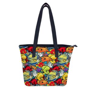 coral reef sea women's tote bag pu leather shoulder bag handbags purse for work shopping travel