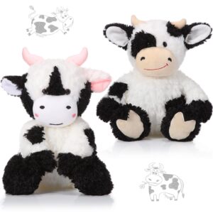 aoriher 2 pcs 10 inch cow plush stuffed animal toy cute soft cow plush toy white and black cow plush great birthday gift for boys girls birthday party office home decor